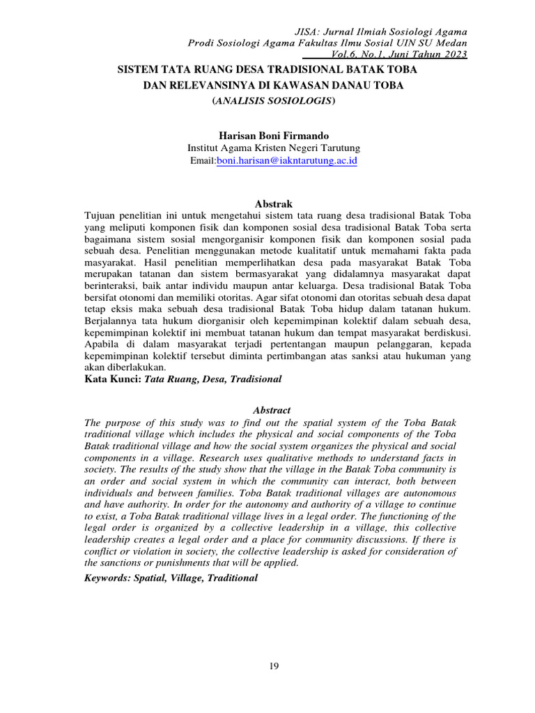 Sistem Tata Ruang Desa Tradisional Batak Toba Dan | PDF | Ilmu Sosial