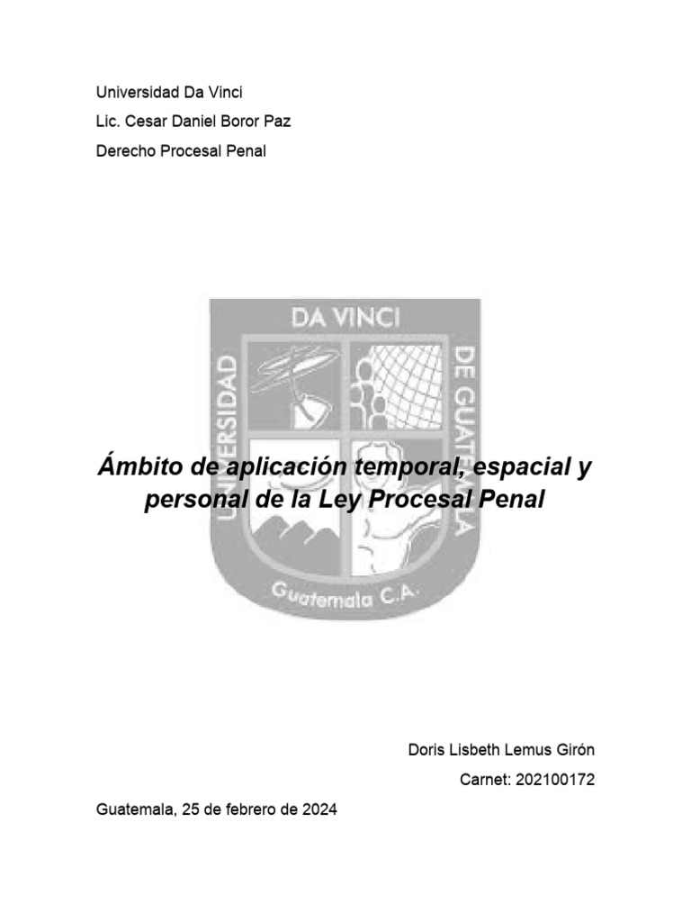 Ámbito de Aplicación Temporal, Espacial y Personal de La Ley Procesal ...