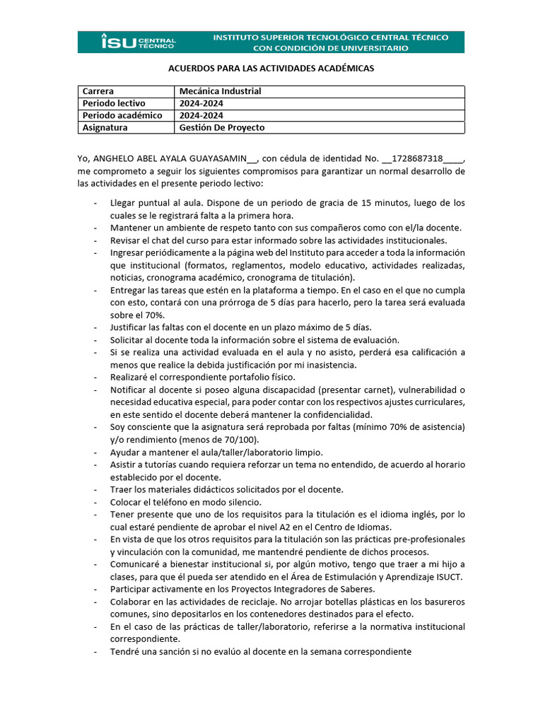 Acuerdos para El Desarrollo de La Asignatura - V2 | PDF | Maestros | Educación más alta