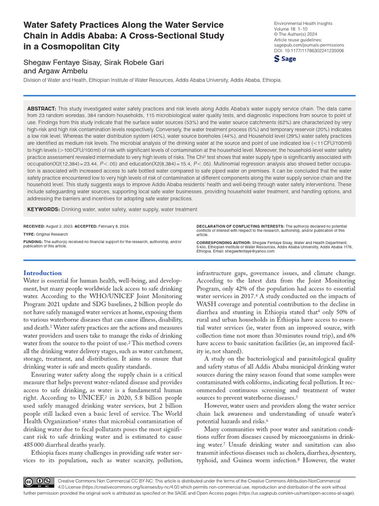 Water Safety Practices in Addis Ababa | PDF | Drinking Water | Water