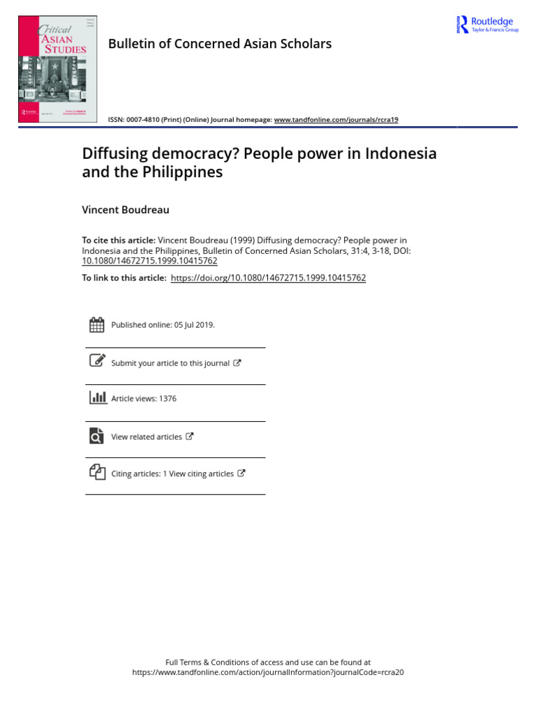Diffusing Democracy People Power In Indonesia And The Philippines Pdf