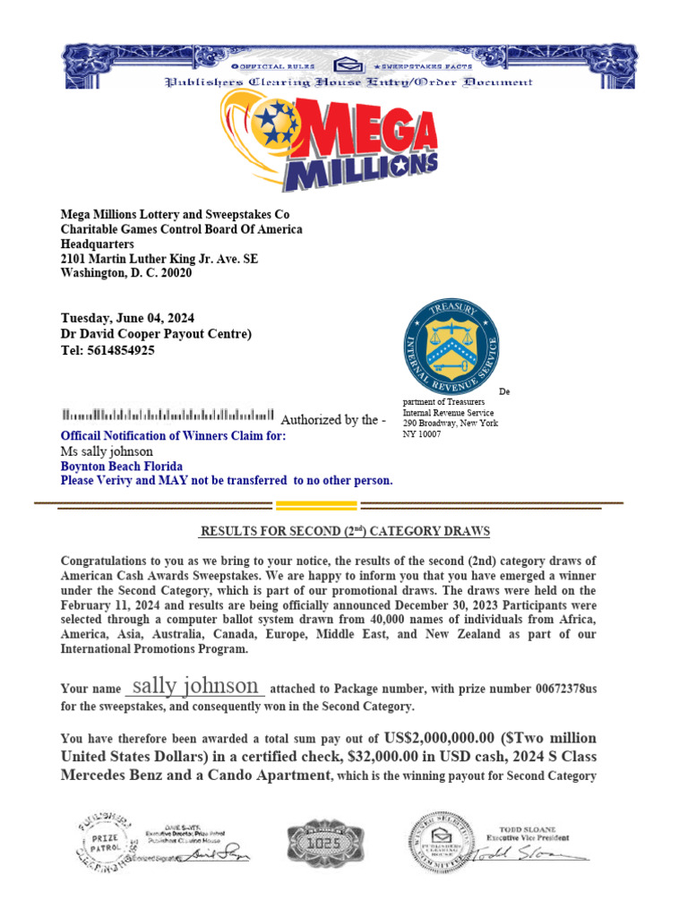 David Cooper Mega Million | PDF | Receipt | Lottery