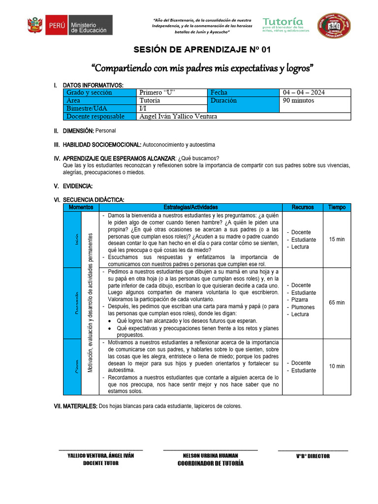 Modelo de Sesión de Aprendizaje 2024 | PDF | Cognición | Modificación de comportamiento