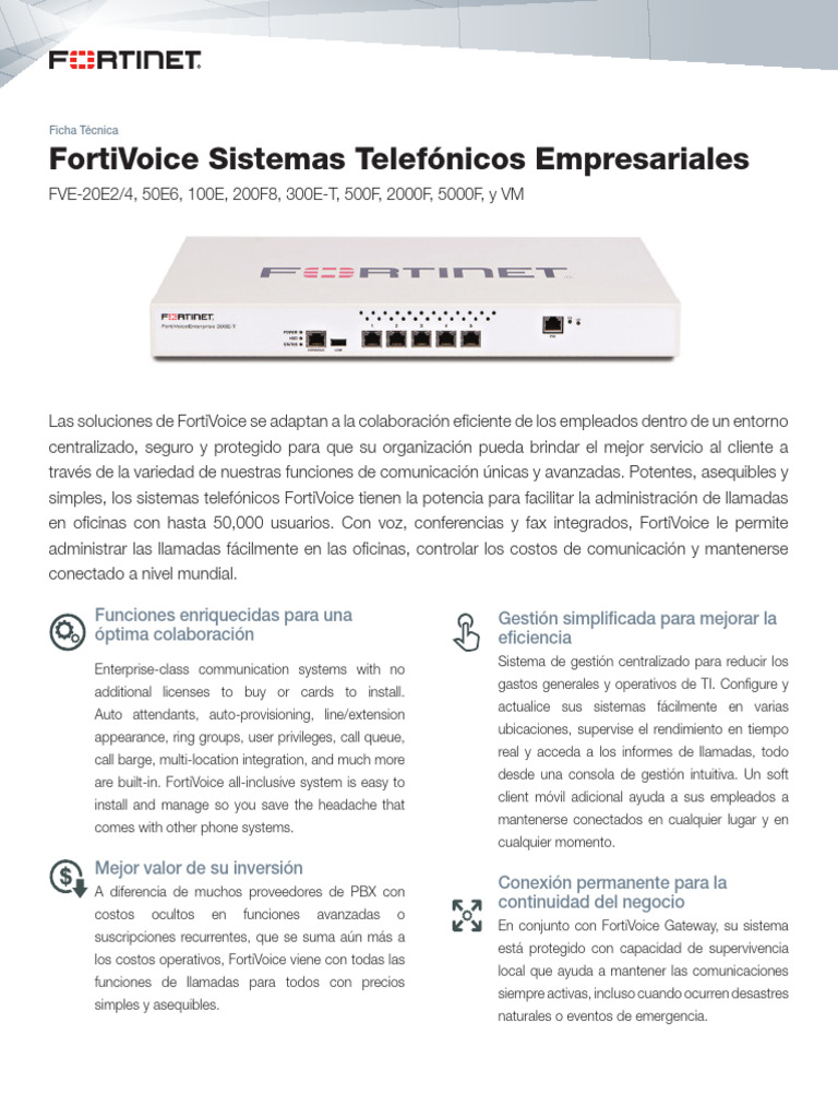 FortiVoice Datasheet Esp | PDF | Mensaje de voz | protocolo de ...