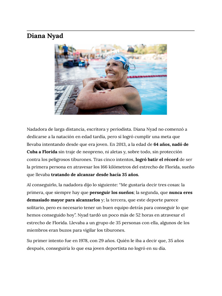 Diana Nyad: Récord de Natación Cuba-Florida | PDF | Deportes y ...