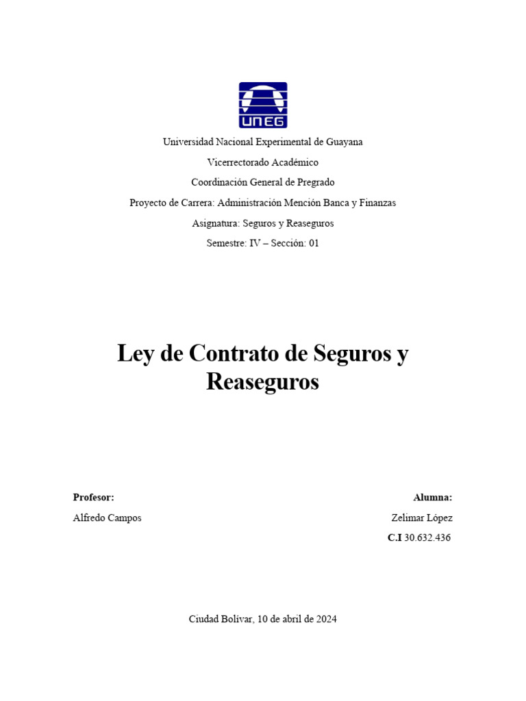 Ley de Contrato de Seguros y Reaseguros Zelimar | PDF | Seguro | Póliza de seguros