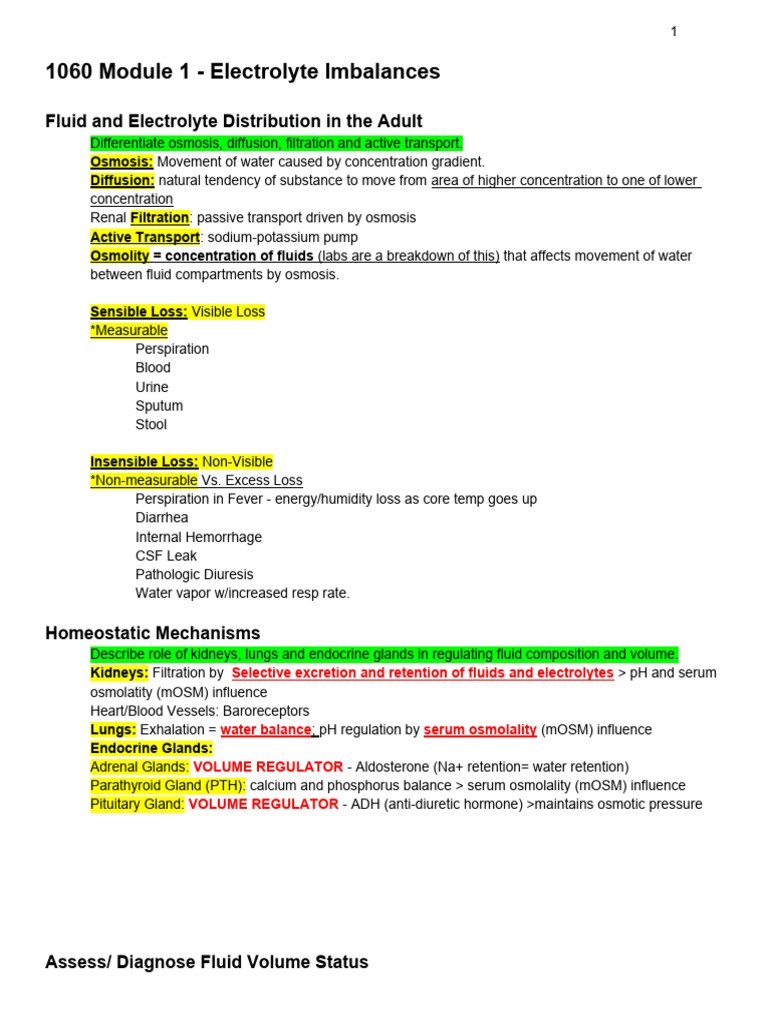 1060 Module 1 - Electrolyte Imbalance and Acid Base Balance | Download ...