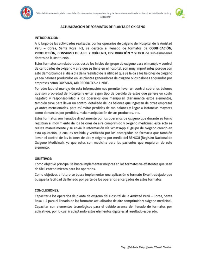 Actualizacion de Formatos de Planta de Oxigeno Expo | PDF | Oxígeno ...