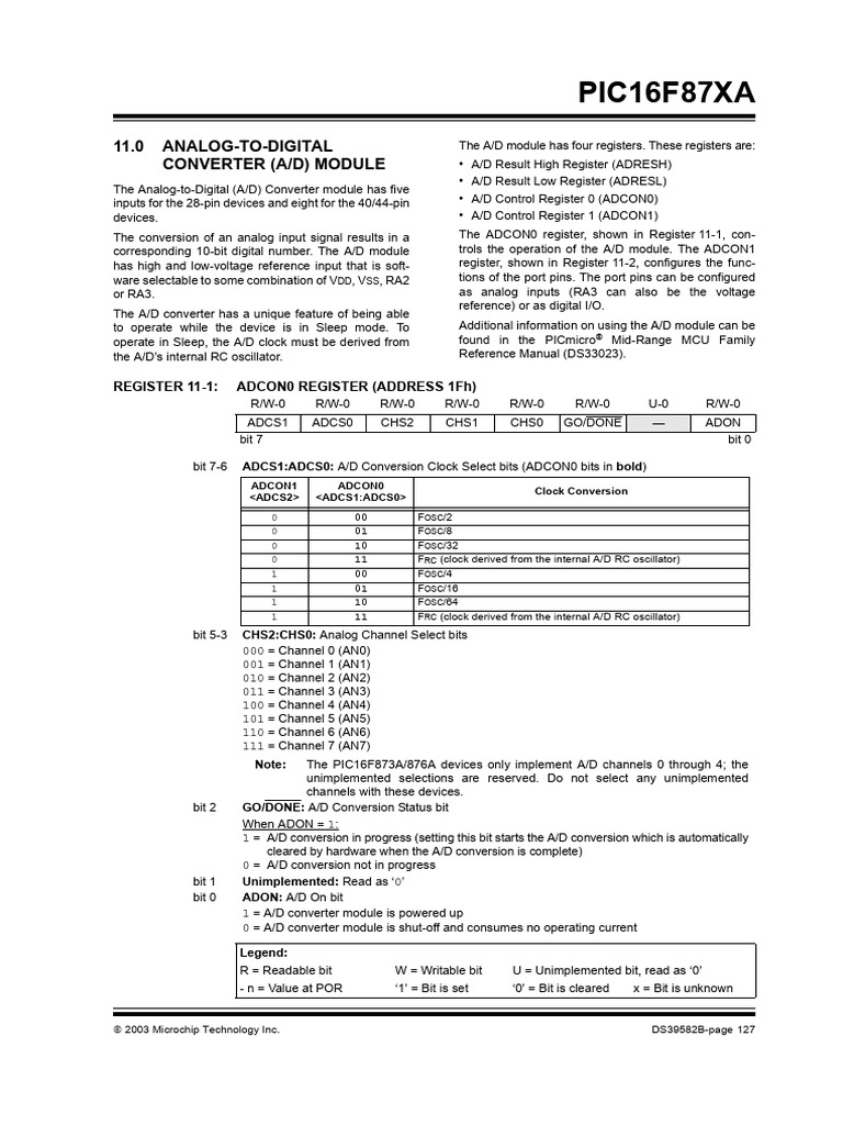 ADC Datasheet 16F877A Extrait | PDF | Analog To Digital Converter | Computer Architecture