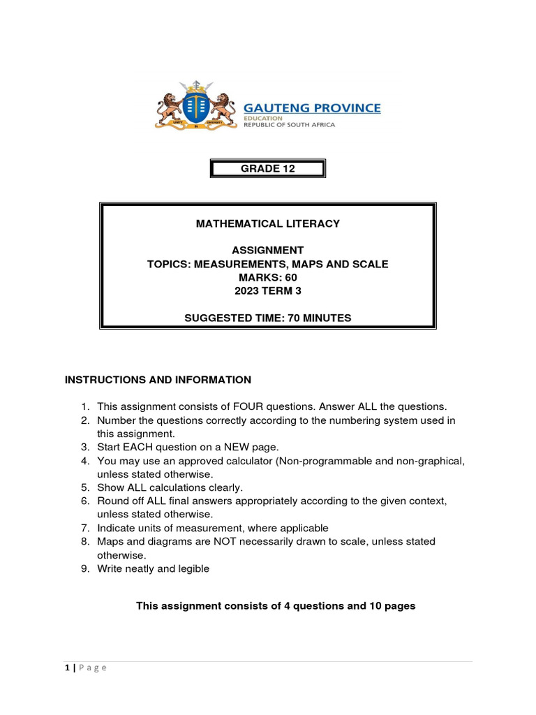 Math Lit Grade 12 Term 2 Assignment QP 2023 (Eng) | PDF | Area | Metrology Math Lit Grade 12 Term 2 Assignment QP 2023 (Eng) | PDF | Area | Metrology
