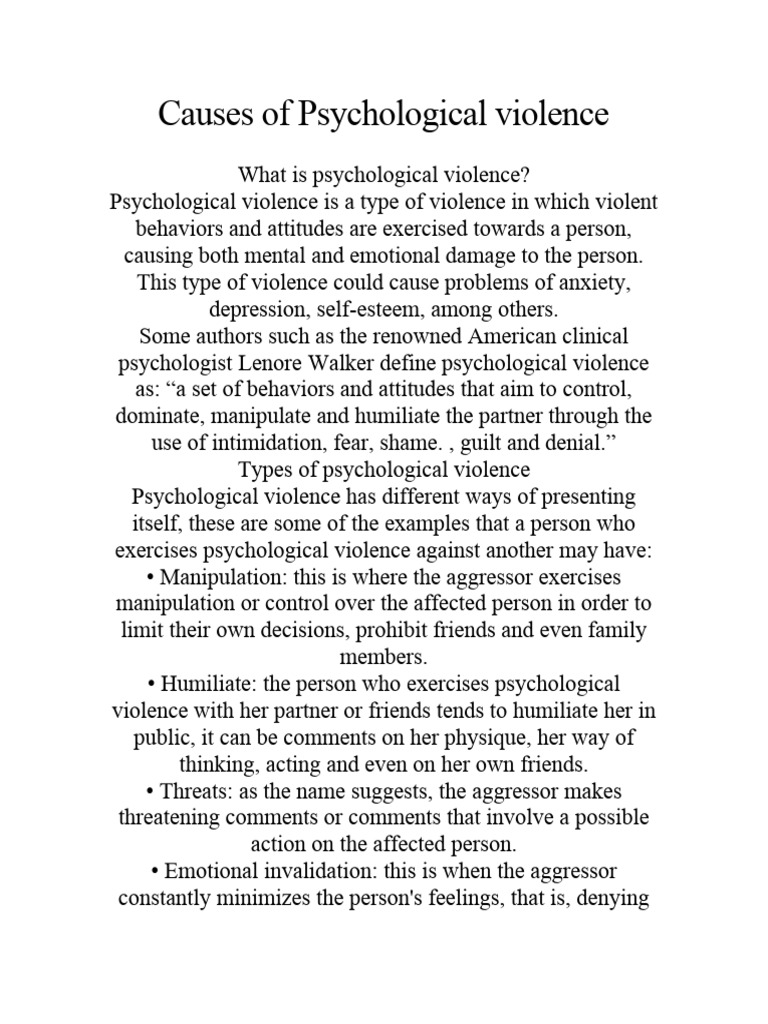 Causes of Psychological Violence | PDF | Psychological Abuse | Violence