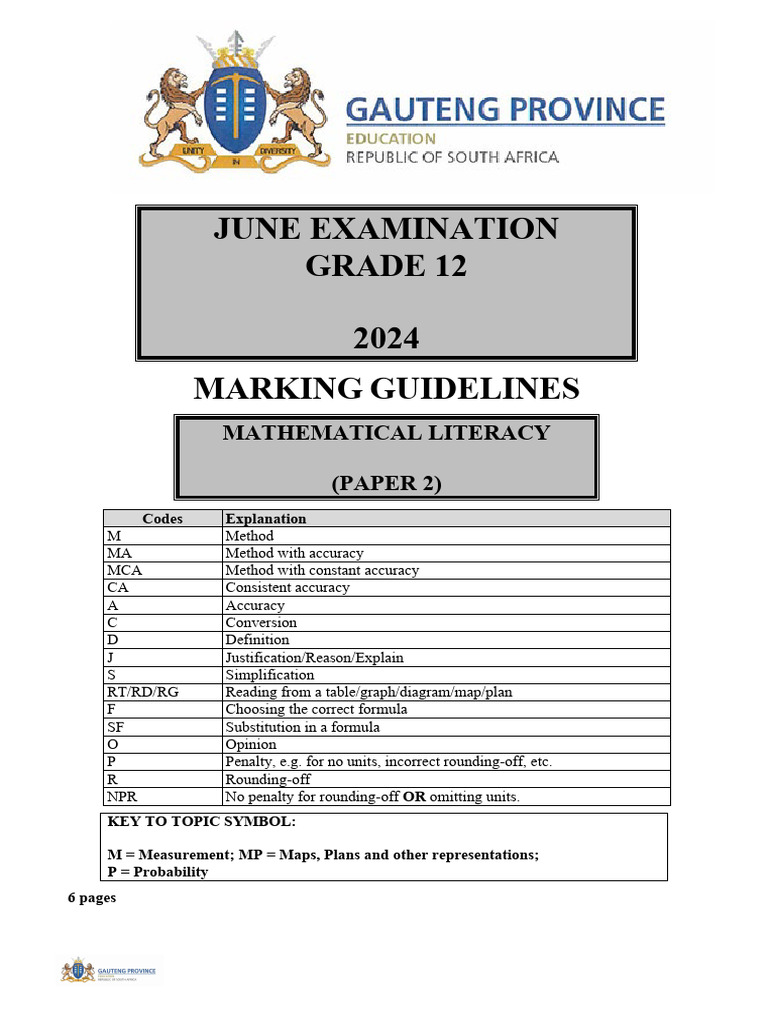 Official GR 12 Math Literacy P2 Eng Memo | PDF | Area | Mathematics