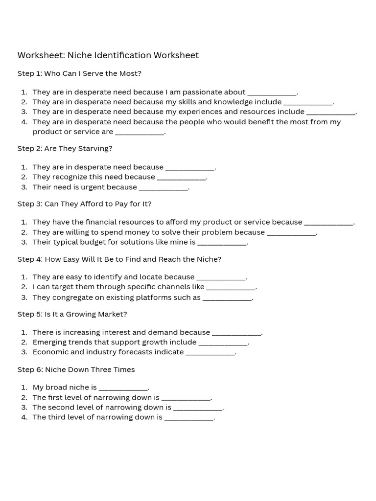 Worksheet Niche Identification Worksheet | PDF