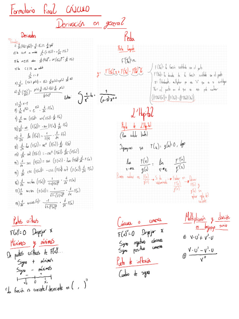 Formulario Final Cálculo | PDF | Análisis matemático | Sustracción