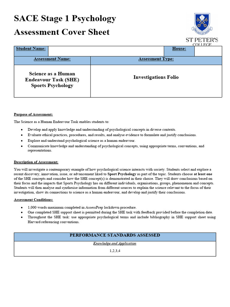 She Task - Assessment Cover Sheet | PDF | Psychology | Science