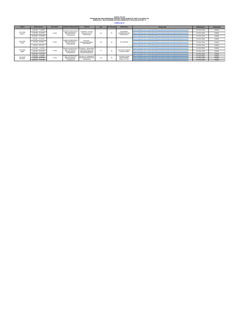 DPLI 2024/2025 Class Schedule | PDF