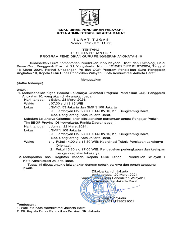 Surat Tugas PP Dan CGP Loka Orientasi | PDF