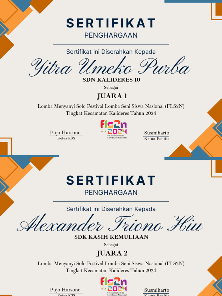 Sertifikat Menyanyi Solo FLS2N | PDF | Seni
