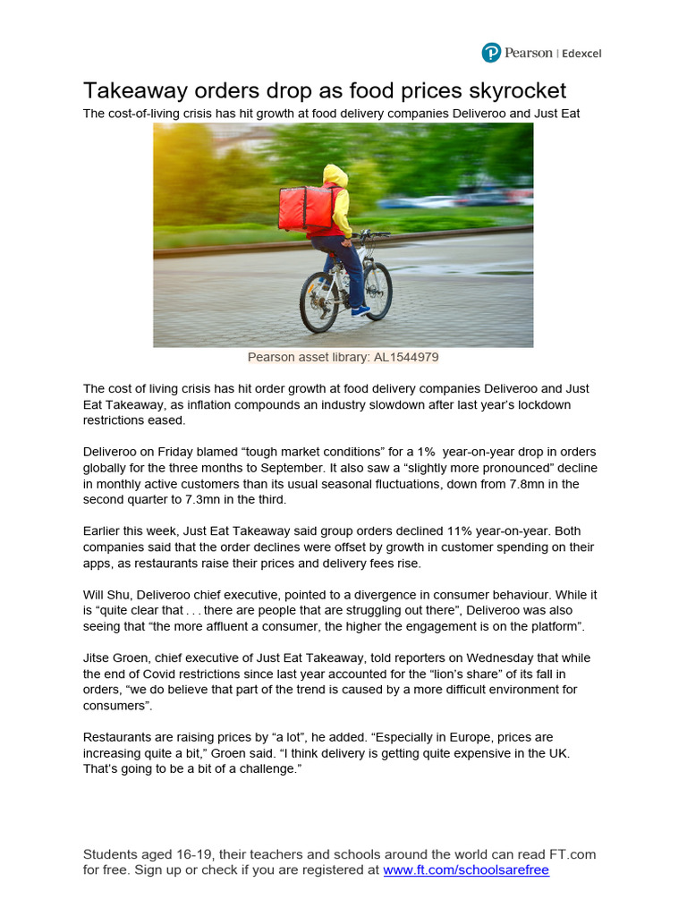 ks4 Case Study 2 Deliveroo | PDF | Cost Of Living | Inflation