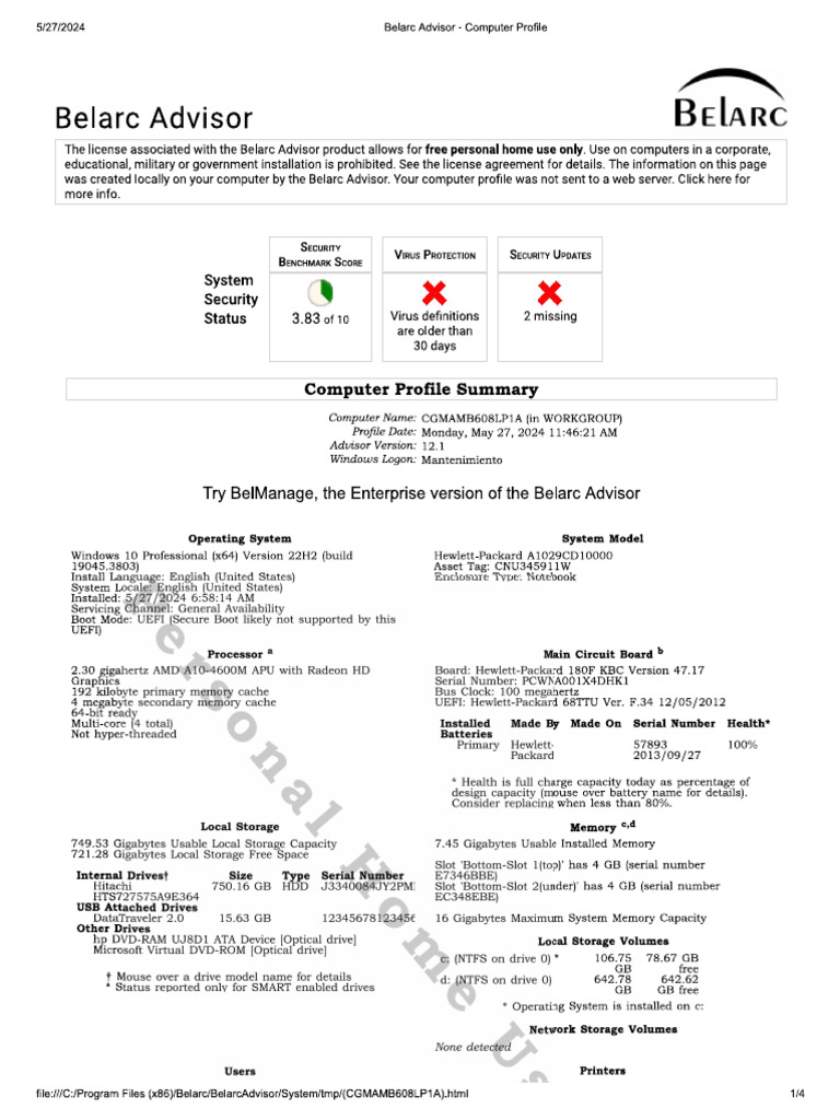 Belarc Portatil | PDF