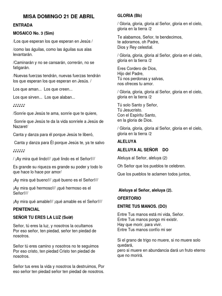 Cantos Misa 21 de Abril 2024 | PDF | Jesús | Creencia religiosa y doctrina