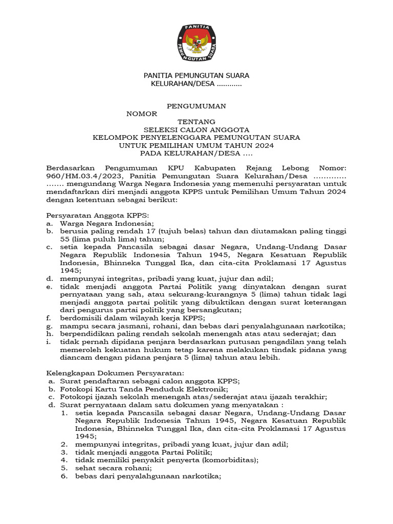 PENGUMUMAN PPS PENDAFTARAN KPPS v2 | PDF | Ilmu Sosial | Hukum