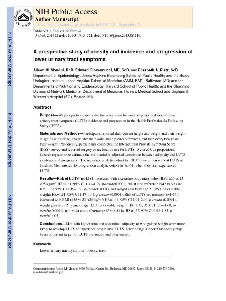 A Prospective Study of Obesity and Incidence and Progession of Lower ...