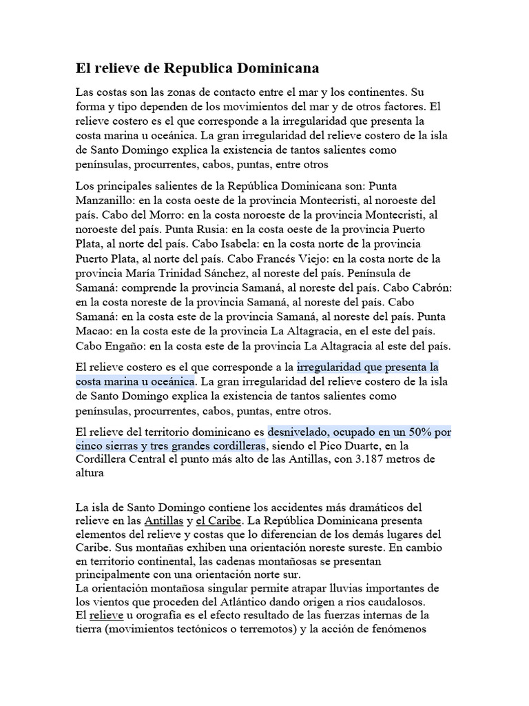 El Relieve de Republica Dominicana | PDF | Costa | Ciencias Naturales