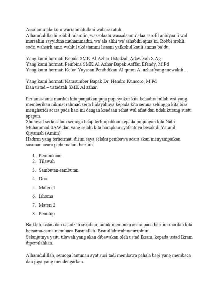 Teks MC Pelatihan | PDF | Kajian Bahasa Asing | Agama & Spiritualitas