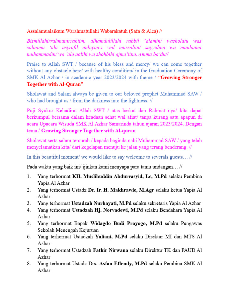 teks mc english indo graduation ceremony | PDF