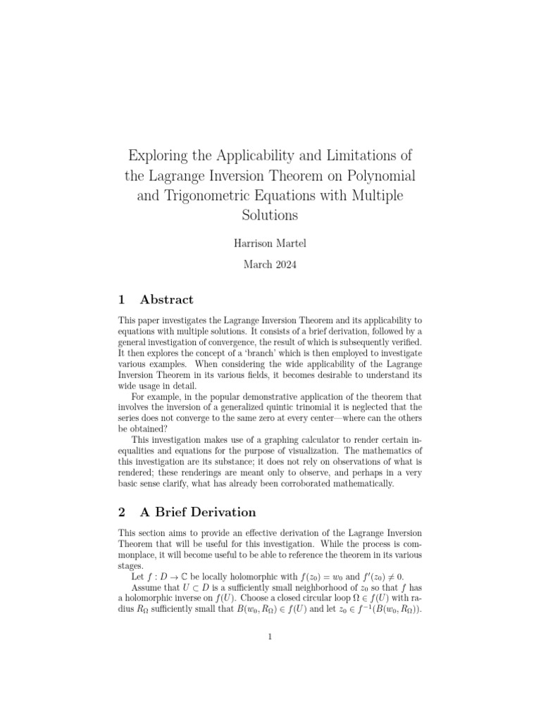 Exploring The Applicability and Limitations of The Lagrange Inversion ...