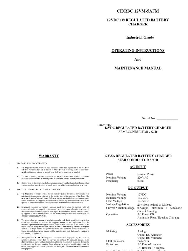 Afa Model Ce-Rbc 12vm-5afm New3 | PDF | Battery Charger | Electrical ...