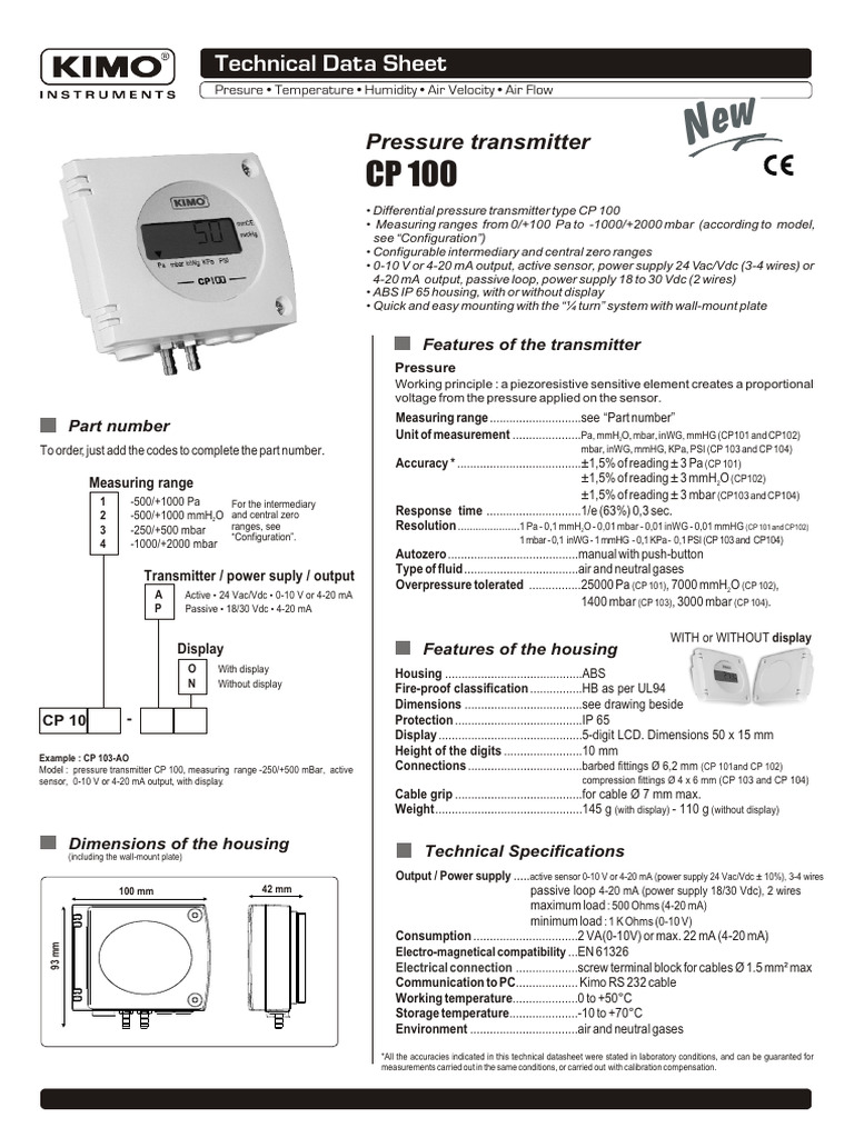 Kimo CP100 Differential Pressure Transmitter | PDF | Pressure ...