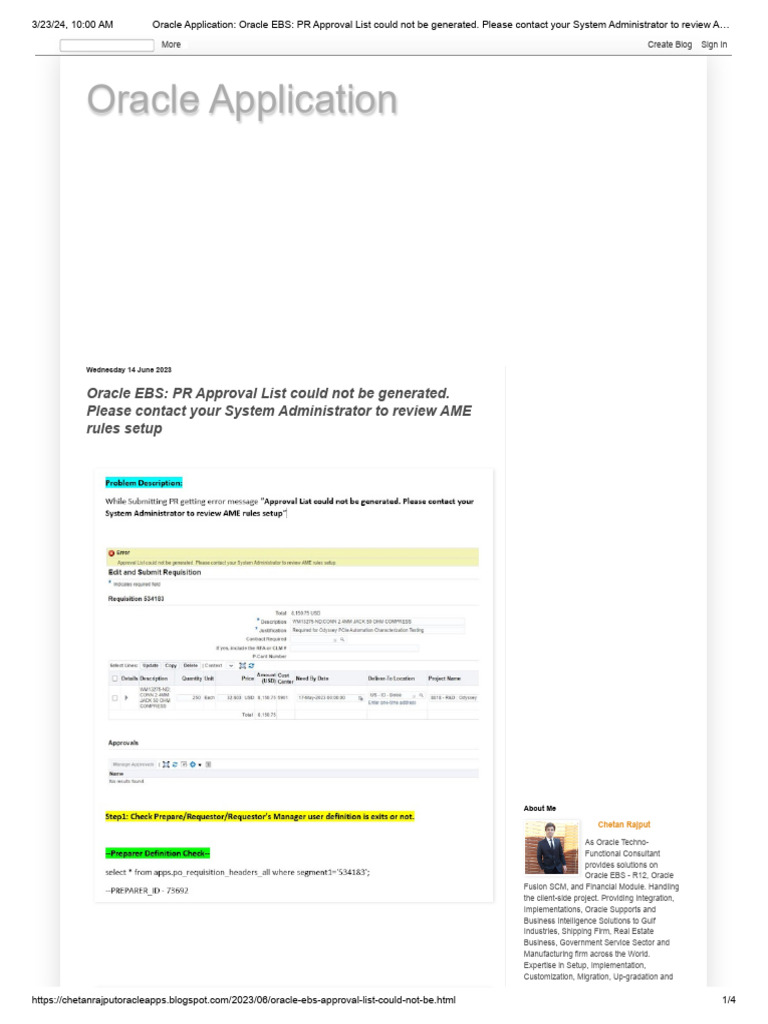 PR Approval List Generation Error in EBS | PDF | Oracle Corporation ...