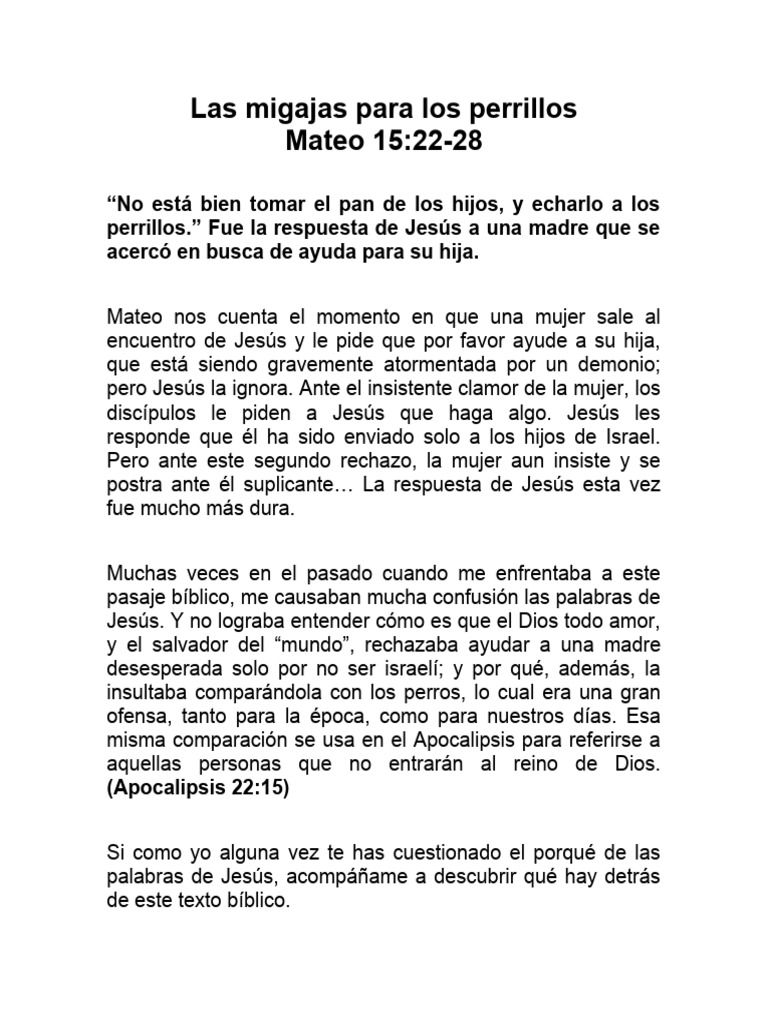 Las migajas para los perrillos | PDF | Jesús | Fe