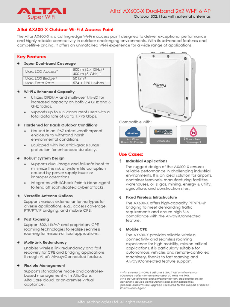 Altai AX600 X Catalog Eng 231108 | PDF | Ieee 802.11 | Wi Fi