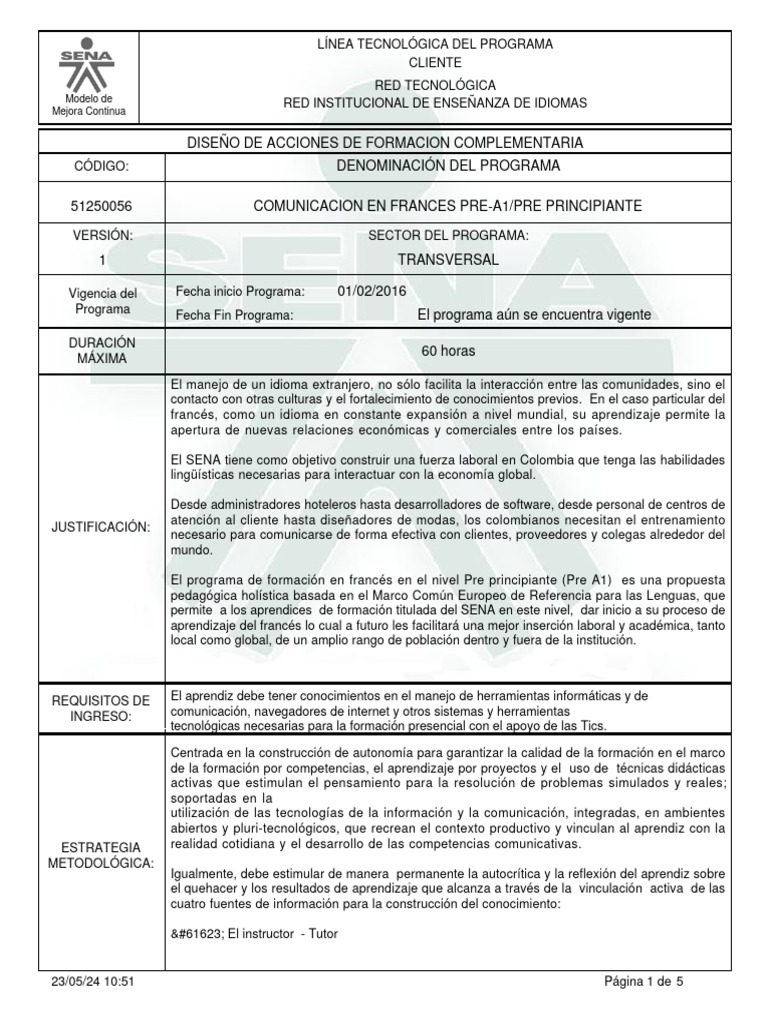 Informe Programa de Formación Complementaria (1) | Descargar gratis PDF | Léxico | Lengua española