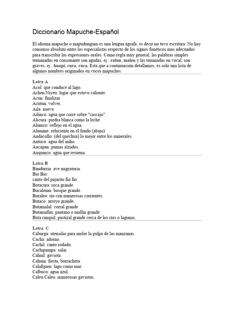 Diccionario Mapuche-Español | PDF | Arte