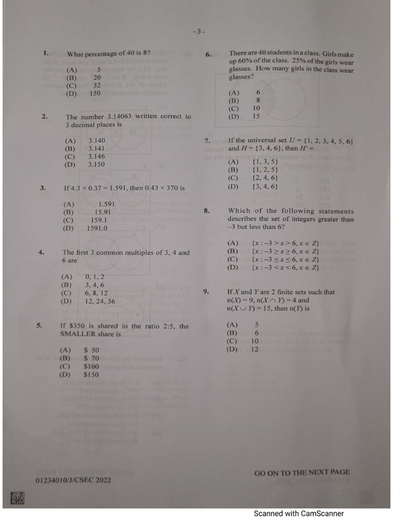 CSEC Maths P1 Jan 2022 | PDF
