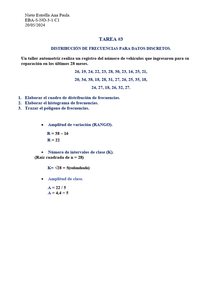 Tarea 03 - Distribución de Frecuencias para Datos Discretos y Continuos ...