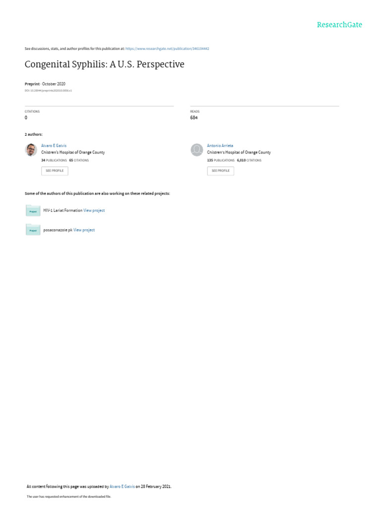 Congenital Syphilis A US Perspective | PDF | Pregnancy | Infant Mortality