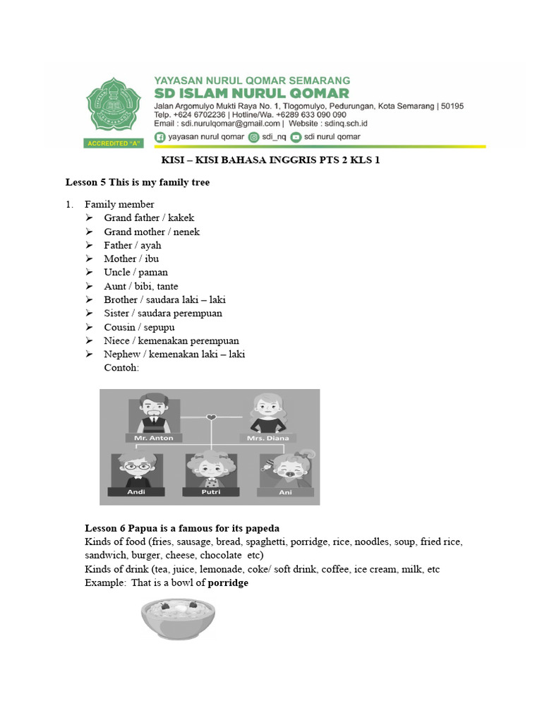 English PTS 2 Grade 1 Study Guide | PDF | Cooking, Food & Wine