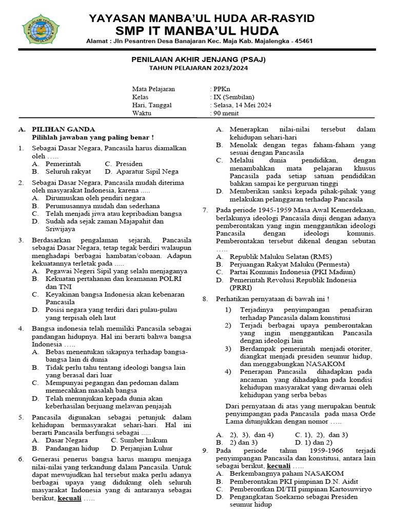 Soal Psaj PPKN 9 | PDF