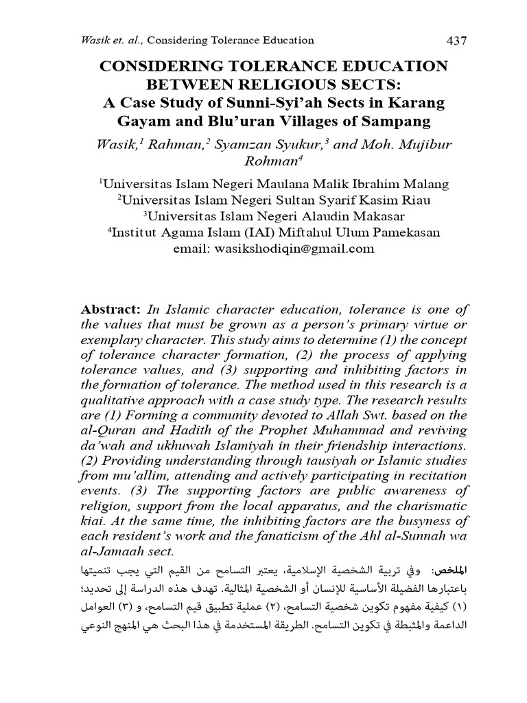 CONSIDERING TOLERANCE EDUCATION BETWEEN RELIGIOUS SECTS A Case Study of ... CONSIDERING TOLERANCE EDUCATION BETWEEN RELIGIOUS SECTS A Case Study of ...