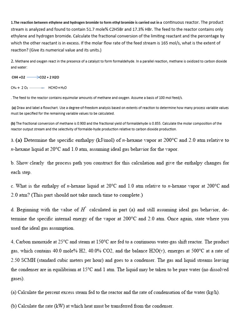 Worksheet 1 | PDF | Methane | Chemical Reactor