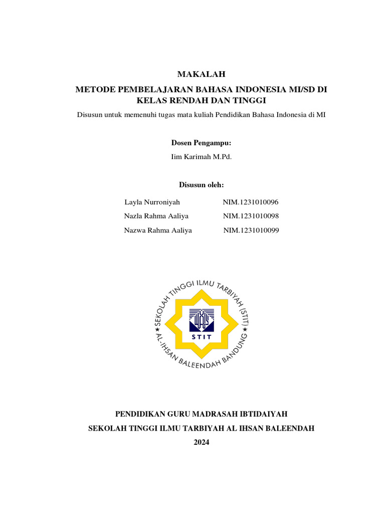 Makalah Indonesia Kelas Rendah Dan Tinggi-1 | PDF | Seni & Disiplin Bahasa | Kajian Bahasa Asing