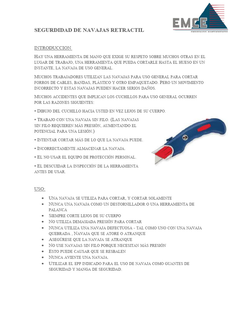 Segurdidad de Navajas Retractil | PDF | Negocios | Hogar, jardinería y ...