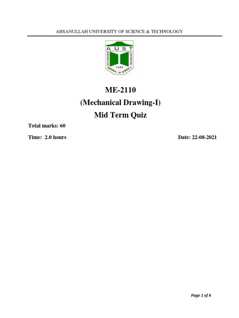 ME2110 - Mid Quiz Question - Fall - 2020 | PDF