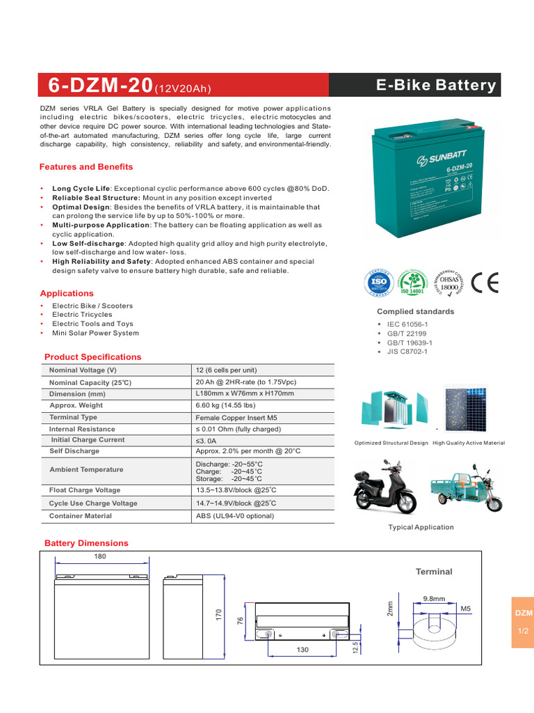 6 DZM 20 12V 20ah | PDF | Battery (Electricity) | Electrical Components