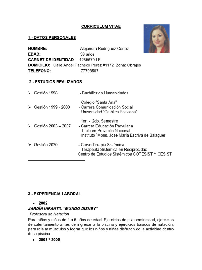 CV Ale 2024 | PDF | Educación de la primera infancia | Desarrollo humano